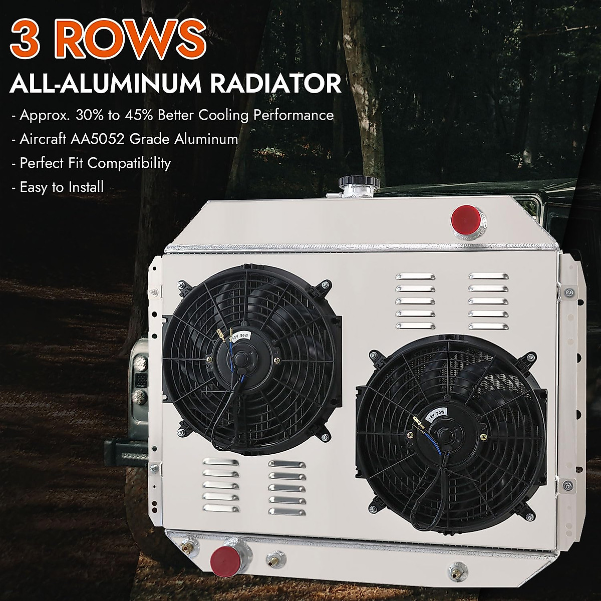 FitferaLu 3 Row All aluminum Radiator with Shroud Fan Replacement for 1966-1979 Ford Bronco F100 F150 F250 F350 F500