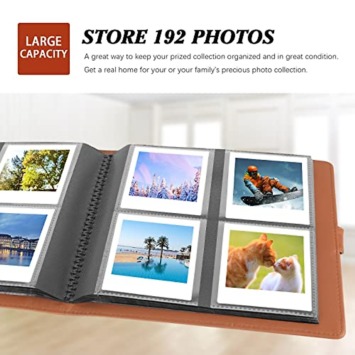 192 Pockets Photo Album for Fujifilm Instax Square SQ1/SQ6/SQ10/SQ20 Camera, Kodak Mini 3 Square,Mini Shot 3 Square, Mini Shot 3 Square Printer, Album for Instax Square Photo, Kodak 3x3" Photo (brown)