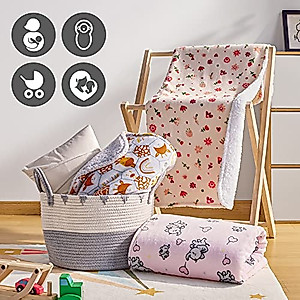 DaysU Plush Flannel Sherpa Baby Blanket for Girls Boys, Portable Reversible Soft Micro Fleece Baby Crib Throw Blanket with Animal Print for Newborn and Nursery, Elephant, 30"x40"