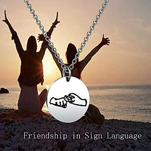 BEKECH ASL Necklace Friendship in Sign Language Charm Pendant Necklace Sign Language Jewelry ASL Friendship Gift ASL BFF Gift