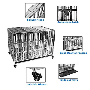 Confote 48" Stackable Heavy Duty Dog Kennel Pet Stainless Steel Crate Cage for Small Dogs with Tray in-Door Foldable & Portable for Animal Out-Door Travel