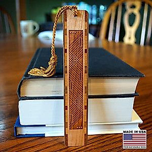 Harp Strings Engraved Wooden Bookmark with Copper Tassel - Made in USA