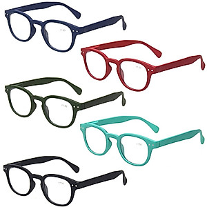 Kerecsen 5 Pack Reading Glasses for Women Men,Spring Hinges,Readers for Kids,Colorful Ladies Readers (5 Pack Mix Color, 3.50)