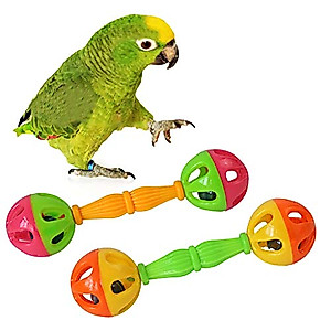 Youngy 2 Pieces Bird Parrot Toy Rattle Birds Fun Exercise Plastic Double-Headed Bell Pet Toys