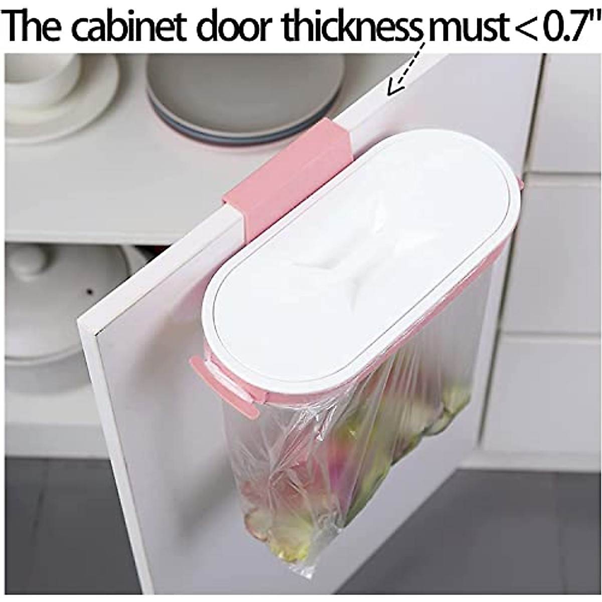 Set of 2 Trash Bag Holder Rack, Hanging Organizer Garbage Bag Holder, With Removable Lid - Multi for Kitchen Cabinet Door Storage Cupboard, Kitchen Towel Rails Rack, Blue & Pink