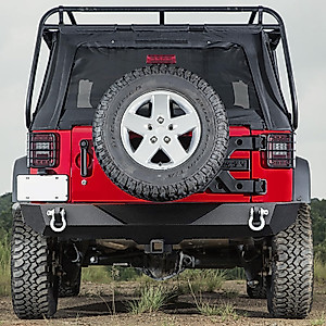 FINDAUTO Rront Bumper and Rear Bumper w/Tire Carrier Compatible for 2007-2018 for Jeep Wrangler JK with D-ring Winch Plate