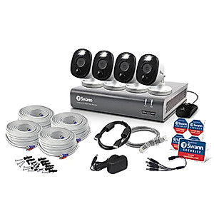 Swann Home DVR Security Camera System with 1TB HDD, 4 Channel 4 Camera, 1080p Full HD Video, Indoor or Outdoor Wired Surveillance CCTV, Color Night Vision, Heat Motion Detection, LED Lights, 445804