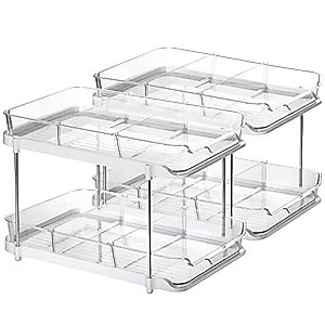 Simetufy 2-Tier Bathroom Organizer with Free-Sliding Dividers, Stackable Kitchen Under Sink Organizers and Storage Slide-Out, Bathroom Countertop Cabinet Organization Medicine Make Up Storage Bins