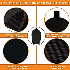 Owowong Sliding Mat for Kitchenaid Mixer, Mixer Mover Slider Pad 4.5-5 Qt Tilt-Head Stand Kitchen Appliance Mat, Aid Accessories with Black Cord Organizer, 4.5-5Qt Mat＋ Black Cord Organizer