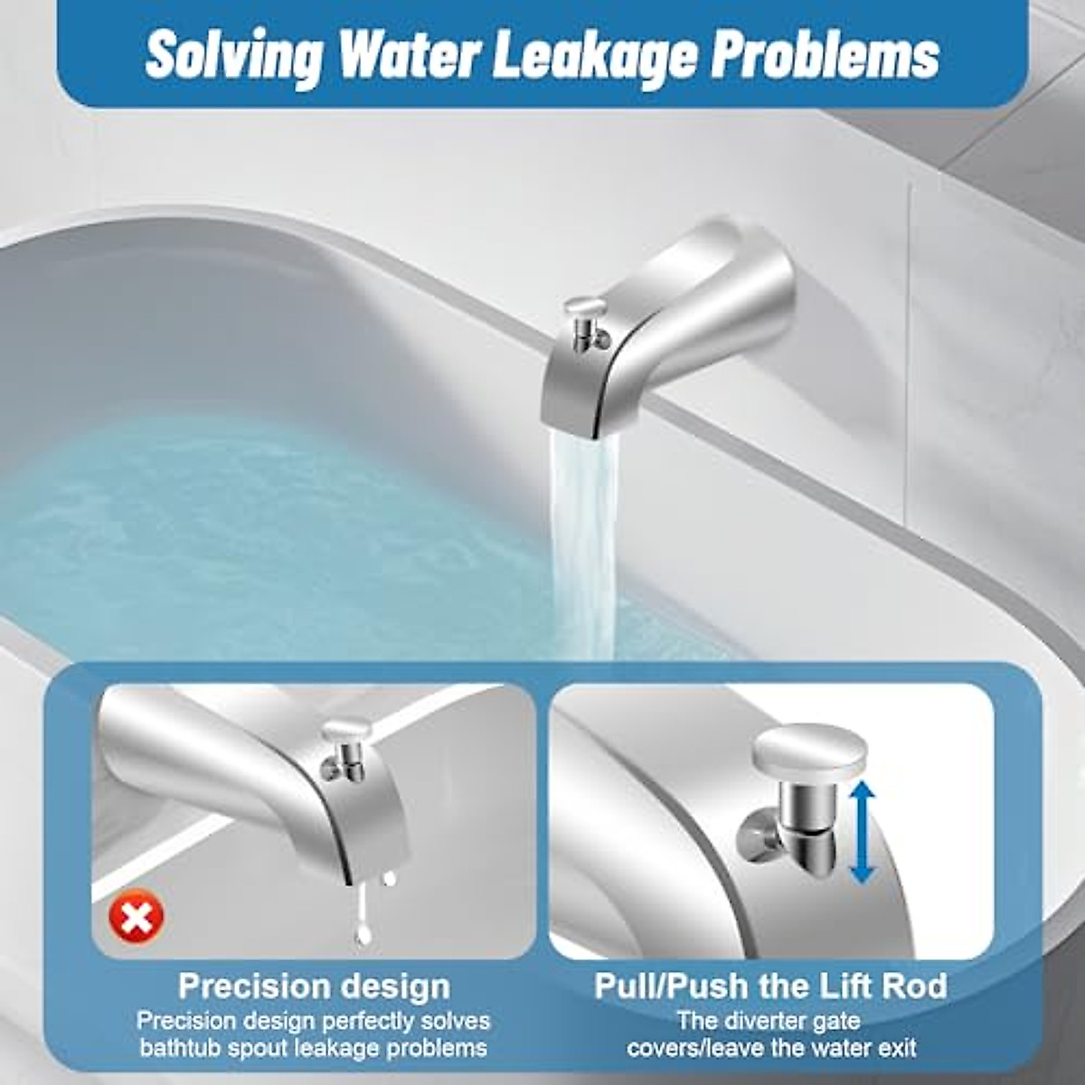 Slip on Tub Spout with Diverter, Compatible with Kohler GP85556 Bath Tub Spout, Bathroom Bathtub Faucet for 1/2" Copper Water Tube 5/8" Diameter, with 5/32" Hex Wrench (Polished Chrome)