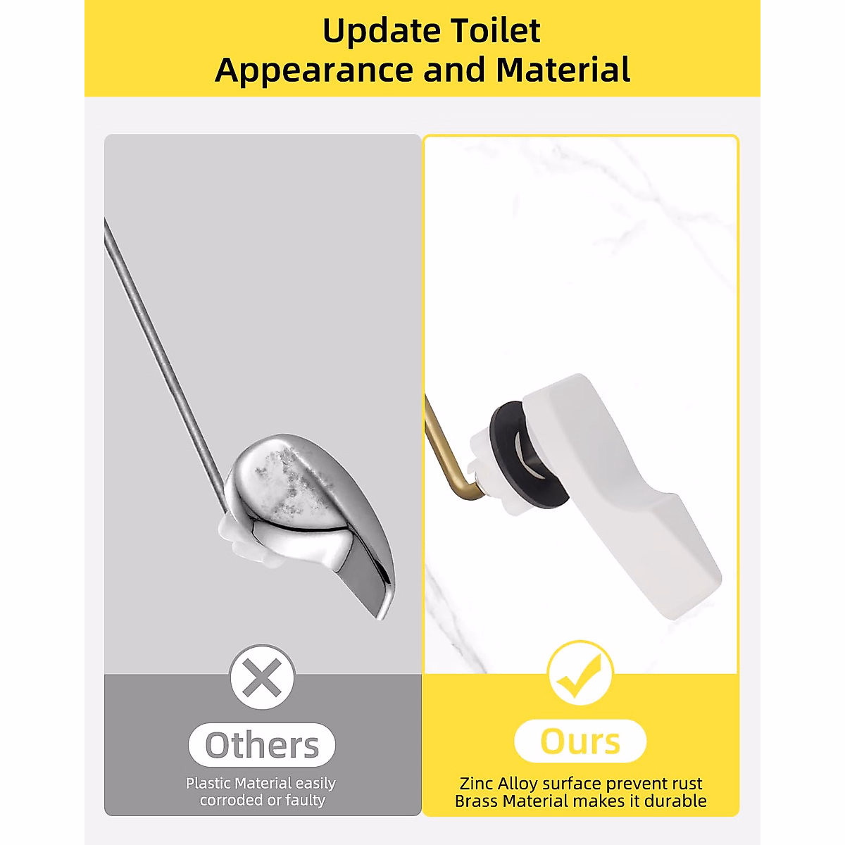 Hibbent Toilet Handle Replacement, Front Mount Tank Flush Lever Handle Compatible with American Standard, Toilet Trip Lever with Stainless Steel Flapper Chains, White