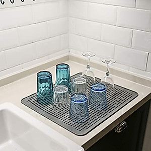 Kinlink Silicone Dish Drying Mats 2 Pack - 18x16 Large Dishwasher Safety Counter Pad for Faster Drying, Kitchen Dish / Dish Draining / Sink Mat, Heat Resistant Trivet, Grey