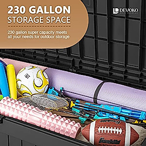 Devoko XXL 230 Gallon Resin Large Deck Box Waterproof Outdoor Storage Box Loackable for Patio Furniture Cushions, Toys and Garden Tools(230 Gallon, Black)