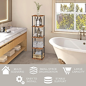 POBOMULI 46" Narrow Bookshelf, 5-Tier Tall Bookcase Small Space, Corner Book Shelf Slim Storage Display Rack Living Room Bedroom Study Office, Rustic Brown