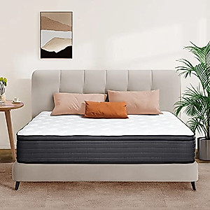 PAMYO 12 Inch Memory Foam and Innerspring Hybrid Mattress-Queen Mattress-Medium Firm Mattress-Bed in a Box