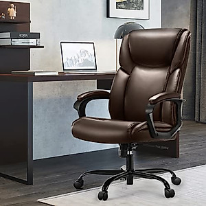 Executive Office Chair - Ergonomic Big and Tall Home Computer Desk Chair with Lumbar Support, PU Leather, High Back, Adjustable Height & Swivel