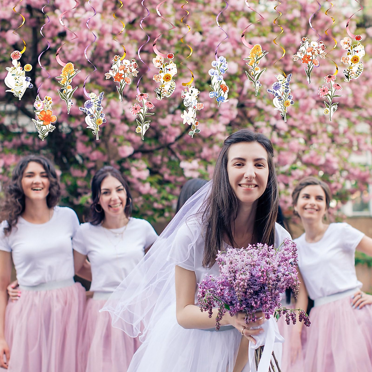 Trandraft 36 Pcs Wildflower Hanging Swirl Decorations Floral Wedding Flower Birthday Baby Shower Party Decorations Hanging Swirls for Home Classroom Flower Garden Themed Party Supplies for Women