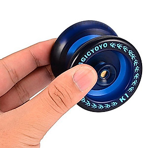 MAGICYOYO K1 Yoyo Professional Responsive for Kids Teens Adults with 5 Yoyos Strings+ Bag+ Yo Yo Glove+ Yo-yos Hubstacks Kit, Beginners to Advanced Yo-yo Plastic, Navy Blue