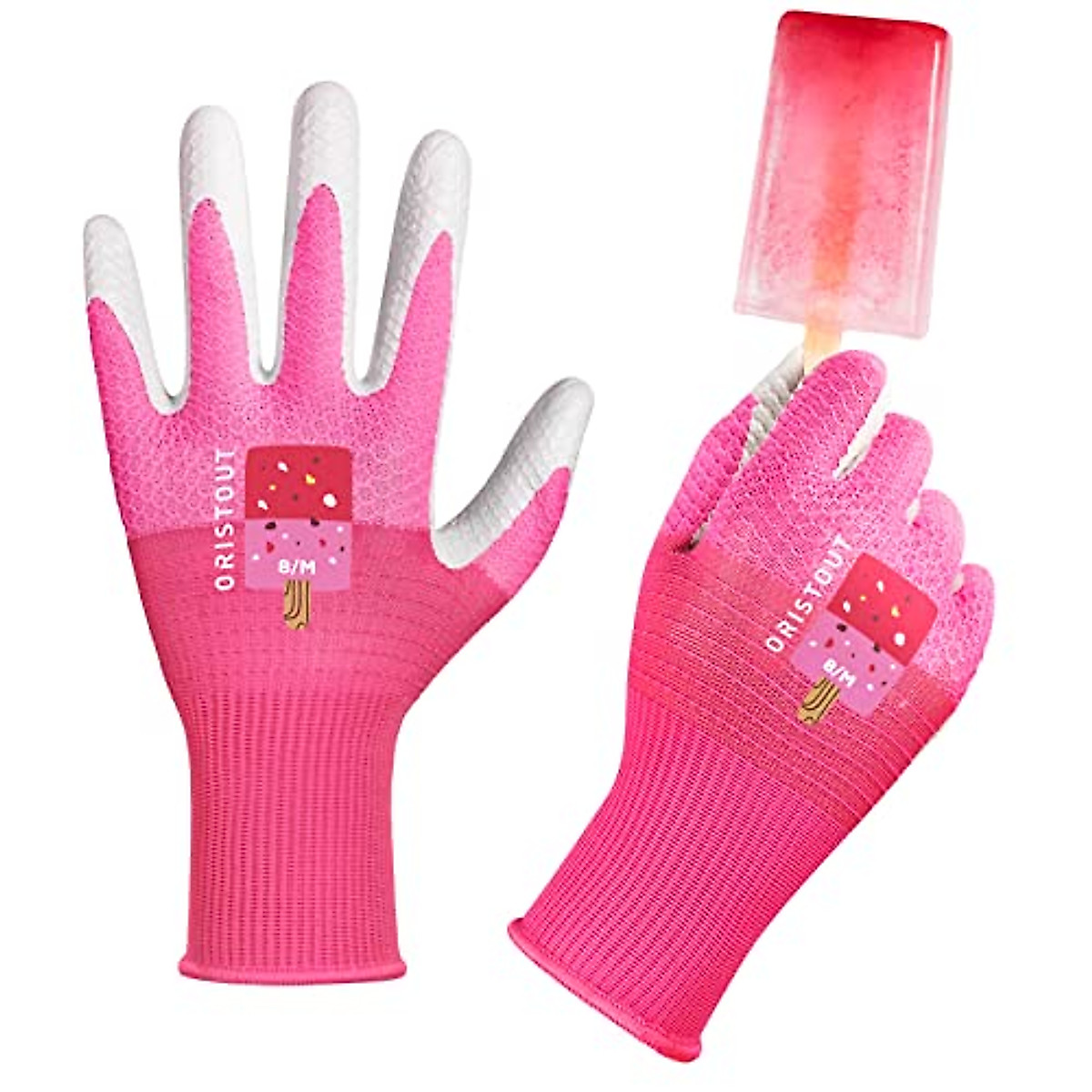 OriStout Garden Gloves for Women, Ladies Yard Work Gloves for Weeding, Digging, Planting, Harvesting, Pink, Medium, 1 Pair