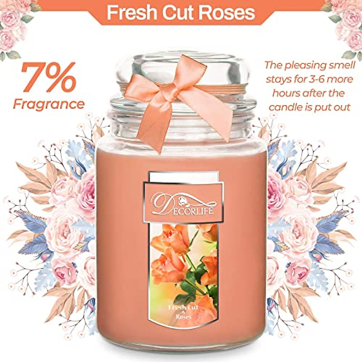 Decorlife 2-Pack Large Fresh Cut Roses Scented Candle Jars with 2 Wicks, 22 oz Each, Long-Lasting for 110 Hours