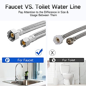 JUWO 60" Faucet Supply Line, 3/8" Comp x 1/2" FIP Stainless Steel Kitchen Faucet Hose Connector, For Large Residence or Outdoor Use with Extra Long Distance (2-Pack)