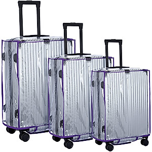 3 Pcs PVC Luggage Cover Waterproof Transparent Suitcase Cover Thicken Luggage Protector for Travel, Fits 20" 24'' 28" Luggage (Purple)