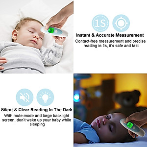 Infrared Thermometer Forehead Ear Non Contact Digital for Adults Kids Babies Fever Indicator Accurate Fast Readings Memory Function (Battery Included)