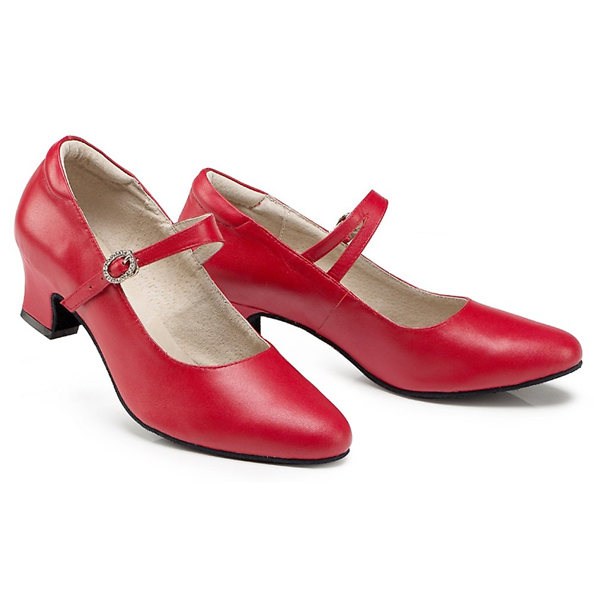 Honeystore Women's Synthetic Leather Metal Buckle Mary Jean Dance Shoes Closed-Toe Red 7 B(M) US