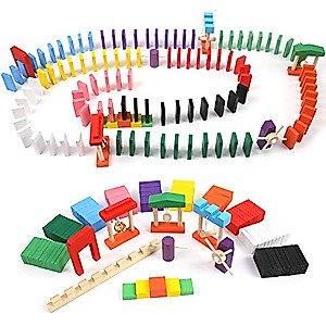 BigOtters Extra Large Domino Blocks Set, 108PCS Domino Starter Kit Colorful Wooden Domino Blocks Racing Tile Game Educational Toys for Boys Girls Birthday Gift Party Favor