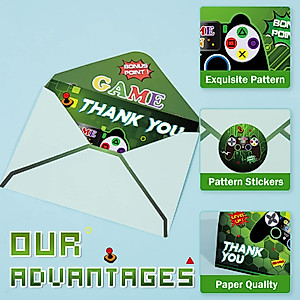 WERNNSAI 24 PCS Thank You Cards Assortment Greeting Cards with Envelopes Stickers Video Game Thank You Cards Fill in Blank Note Cards Gaming Party Supplies for Kids Boys Gaming Theme Birthday Party