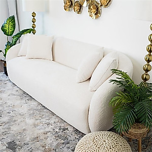 Ashcroft Furniture Co Lidar Modern Japandi Style Tight Back Boucle Fabric Couch in Cream