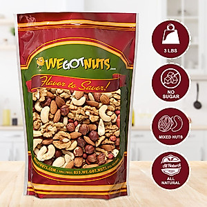 Raw Deluxe Unsalted Mixed Nuts- Premium Quality Kosher Mixed Nuts Snack by We Got Nuts- Natural Rich Flavor Cashews, Walnuts, Almonds, Pecans, Macadamia Nuts & More- Packed in A Resealable Bag- 3 lbs