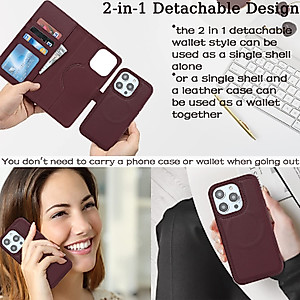 Ｈａｖａｙａ for iPhone 14 pro max Phone case Wallet for Women iPhone 14 pro max Wallet case Magsafe Compatible with Card Holder flip Folio Detachable Magnetic Leather Phone Cover-Wine Red