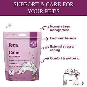 Fera Pet Organics Calming Goat Milk Cat & Dog – Vet Created - Pet Anxiety, Stress & Hyperactivity - Ashwagandha Supplement with GABA-60 Servings