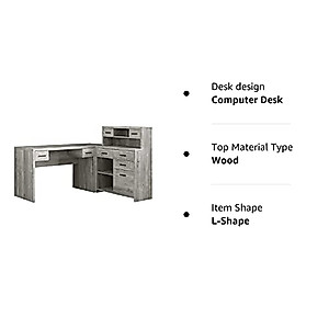 Monarch Specialties Computer Desk L-Shaped - Left or Right Set- Up - Corner Desk with Hutch 60"L (Grey Reclaimed Wood)