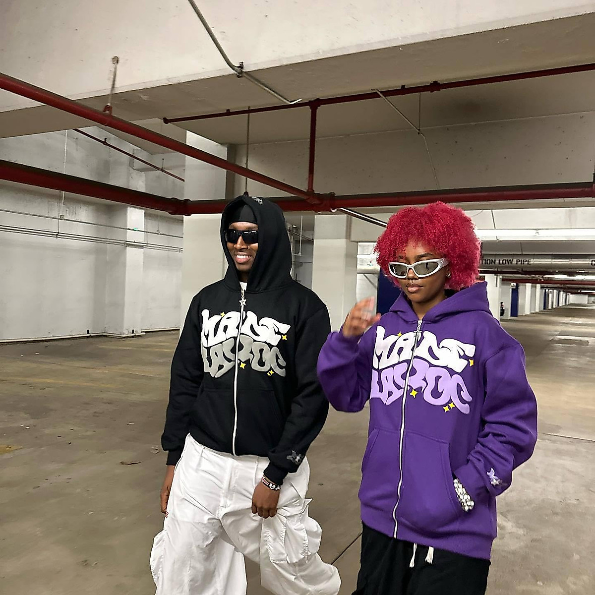 ZFOFLIK Y2k Clothes Zip Up Hoodie Men Star Sweater Women Oversized Sweatshirt Harajuku Punk Streetwear Clothes-1-S Black