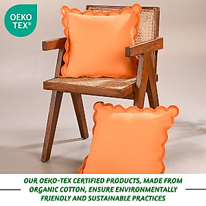 Folkulture Throw Pillow Covers 18x18, Throw Pillow for Couch Pillows for Living Room, Orange Throw Pillow Covers, Set of 2 Boho Throw Pillows, Accent Pillows, Decorative Pillow, Scalloped Pillow Cover