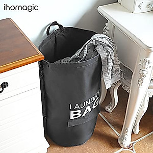 IHOMAGIC Laundry Baskets, Large Collapsible Clothes Basket,Door Laundry Hamper Bag Hanging,Tall Hamper Bag for Storage Bin,Home Organizer,Nursery Storage,Clothes Hamper Dark Grey