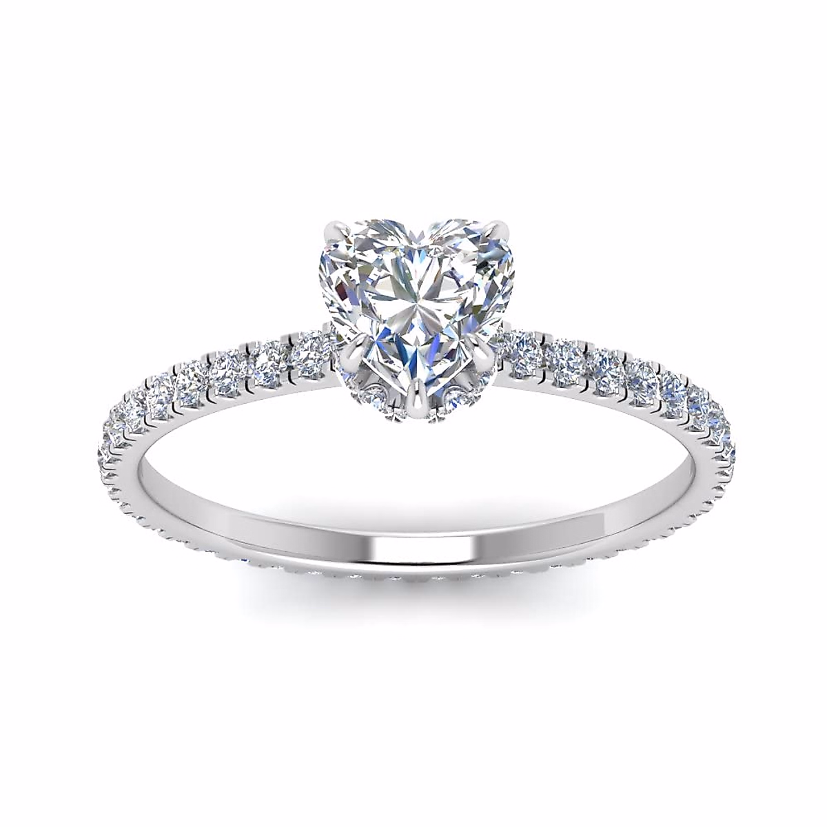 Fascinating Diamonds GIA Certified 1 3/4 Ctw Natural Diamond Hidden Halo Eternity Engagement Ring For Women 14K White Gold 1 Carat Heart Shaped Center SI2 Clarity And H Color Ring Size 6.5