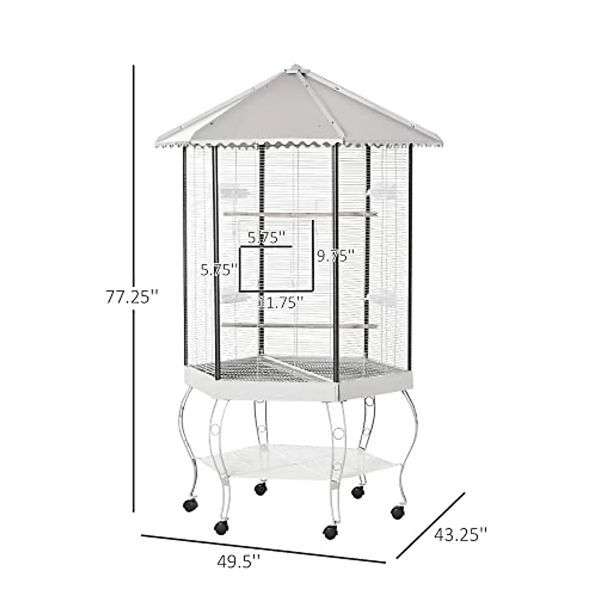 PawHut 44" Hexagon Covered Canopy Portable Aviary Flight Bird Cage With Storage