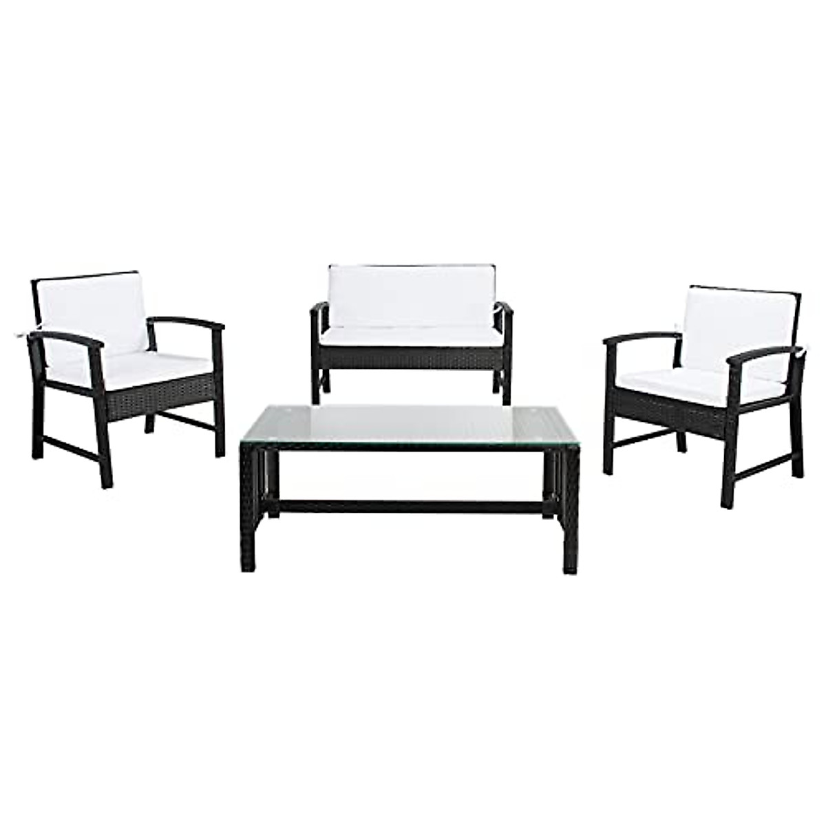 SAFAVIEH Outdoor Collection Krissy Wicker Cushion 4-Piece Living Set PAT7711A, Black/White