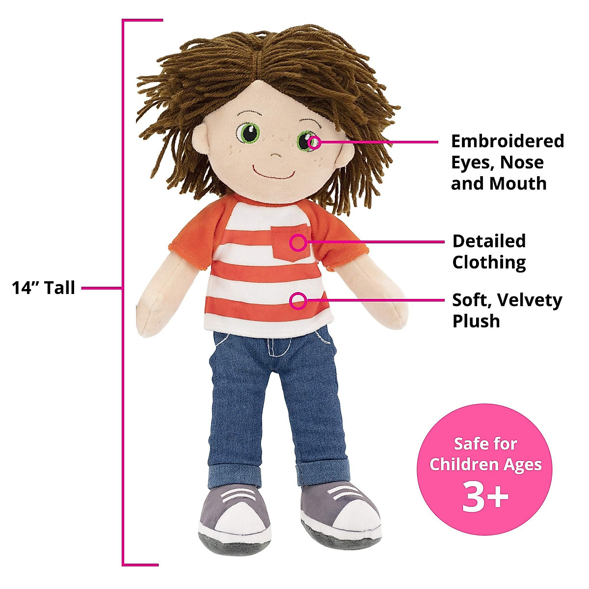 Playtime by Eimmie 14" Soft Baby Doll - Plush Rag Dolls for 2 Year Old Girls and Boys, Toddler & Infants - Girl Toys - Stuffed Toy Companion - Washable & Sensory Fabric Body - Ollie Doll for Baby Boy