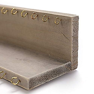 BYHER Wall Mounted Jewelry Organizer with 24 Hooks - Rustic Wood Shelf Jewelry Display - Storage for Necklaces, Bracelets, Earrings, Bows (24 Hooks)