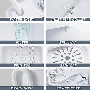 Portable Washing Machine 15Lbs Capacity Washer and Dryer Combo 2 In 1 Mini Compact Twin Tub Washing Machine Laundry Washer(9Lbs) & Spinner(6Lbs) with Built-in Gravity Drain Pump,Low Noise and Easy Store for Apartment,Dorms,RV Camping (Black)