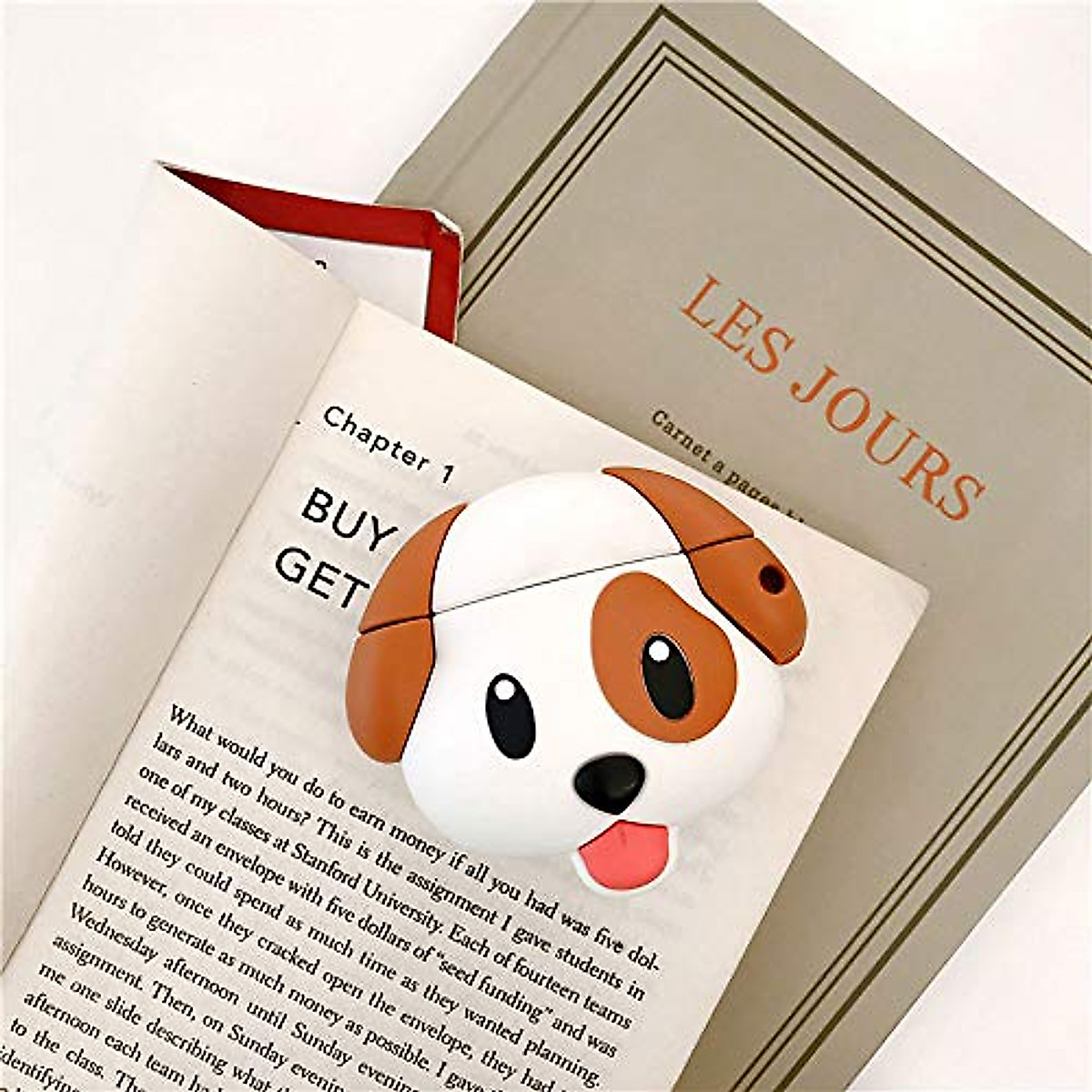 TOU-BEGUIN Cute Wireless Charging Earphone Case Compatible with Airpods 1/2, Cartoon Spotted Puppy Design Soft Silicone Full Body Protective Skin Cover with Hook