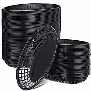 Fast Food Baskets 100 Pcs 8.9 x 5.5 Inch Plastic Baskets for Food Oval Fry Basket Black Chip Basket Reusable Bread Baskets Fry Oval Serving Tray for Restaurant Supplies Hot Dog Deli Serving Chicken