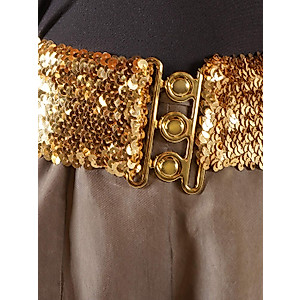 Anna-Kaci Women's Sparkly Glitter Sequin Wide Stretch Elastic Belt Accessory,Gold,One Size