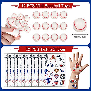 Erweicet Baseball Party Favors Set 72 PCS Baseball Slap Straws Silicone Bracelets Tattoo Stickers Mini Bouncy Balls Toy for Goodie Bag Fillers Baseball Themed Birthday Party Supplies