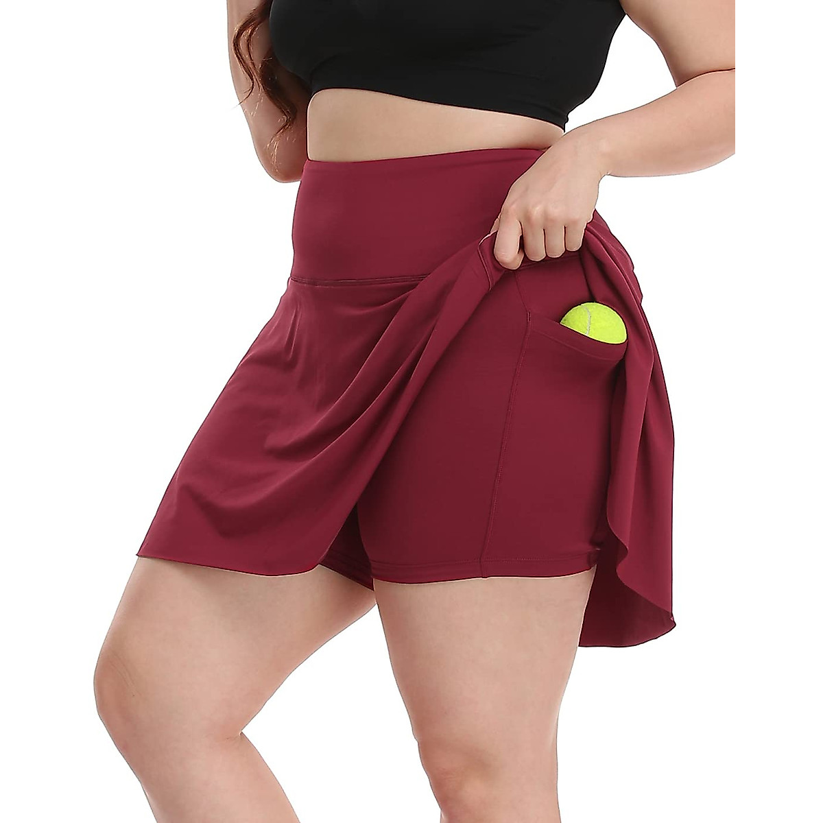 HDE Women's Plus Size Tennis Skort Pleated Athletic Golf Skirt with Shorts Burgundy - 3X