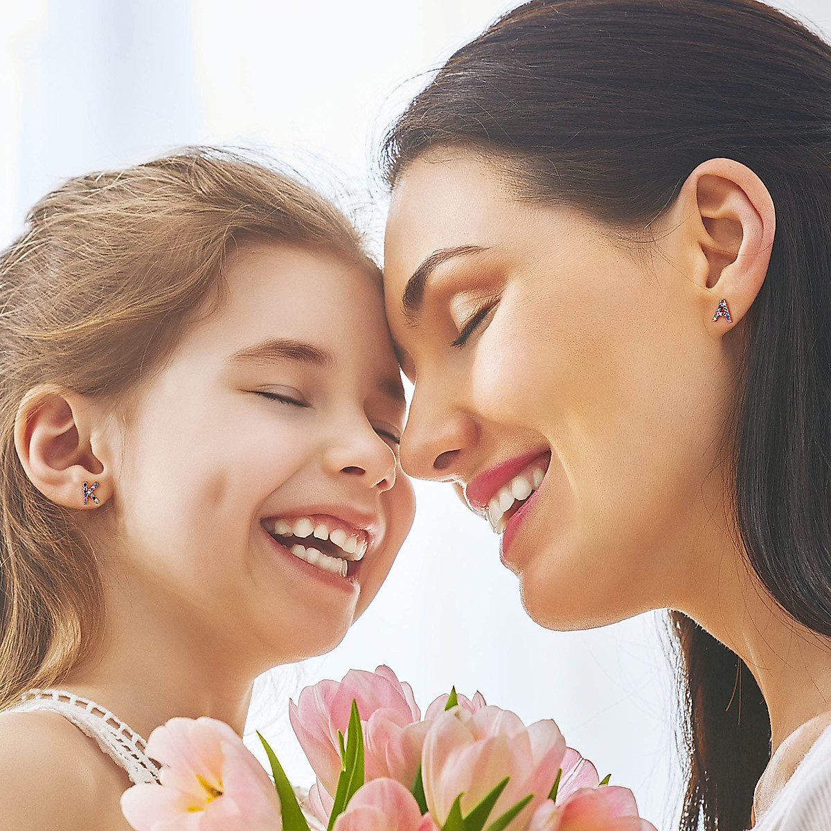 Memorjew Initial Stud Earrings for Women, Easter Girl Gifts Hypoallergenic 925 Sterling Silver Post Rainbow Cubic Zirconia Gold Plated A Initial Earrings for Women Jewelry Gifts